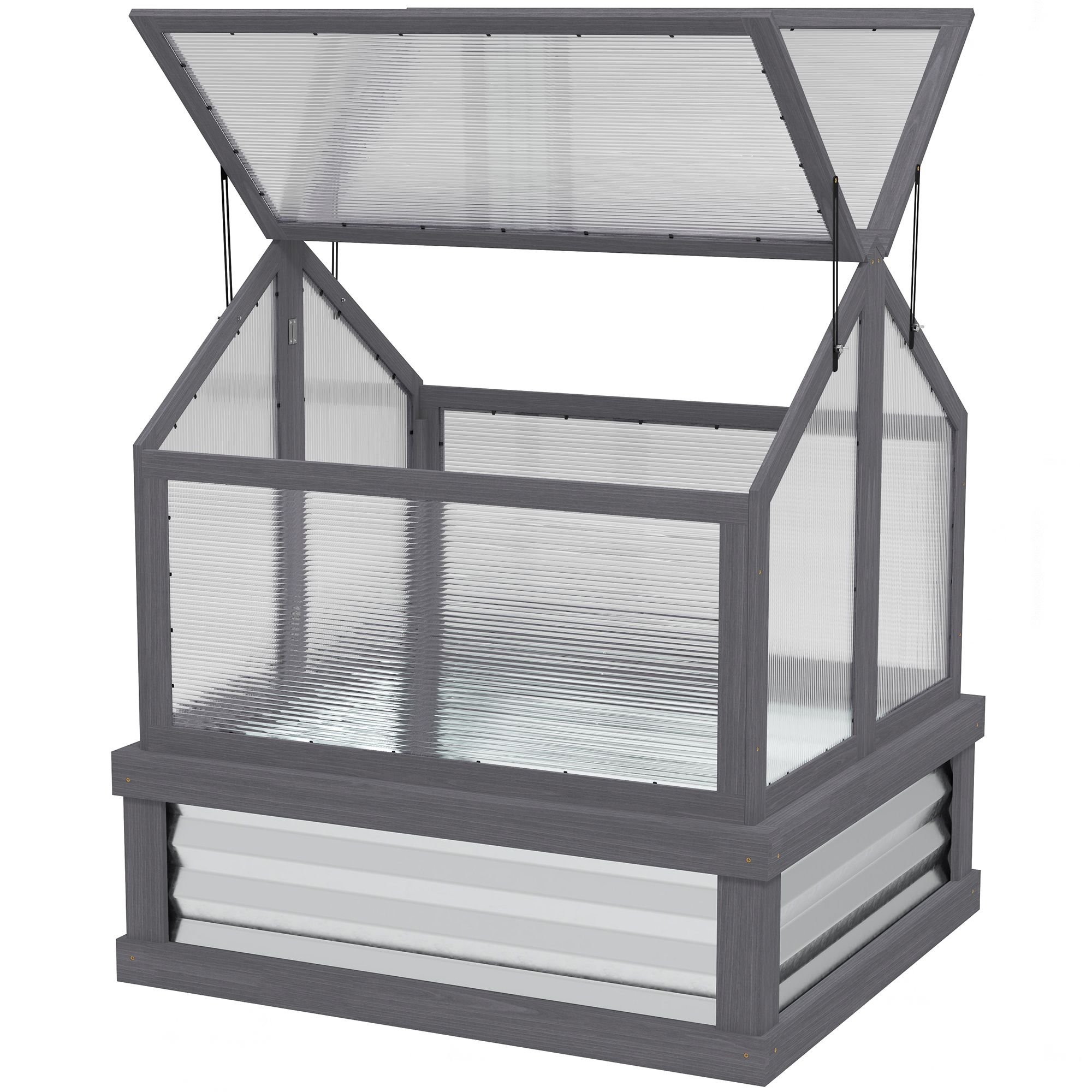 Outsunny Raised Garden Flower Bed Kit with Greenhouse, Wooden Cold ...